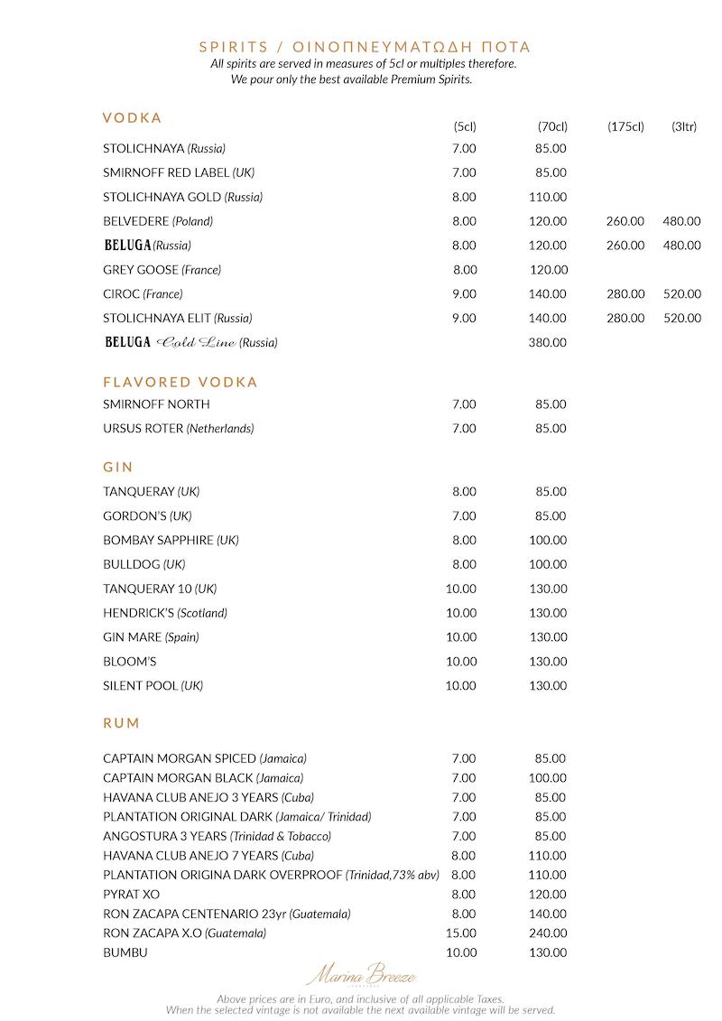 Marina Breeze LoungeBar, Marina Limassol, Limassol, Cyprus - Menu - Wolf