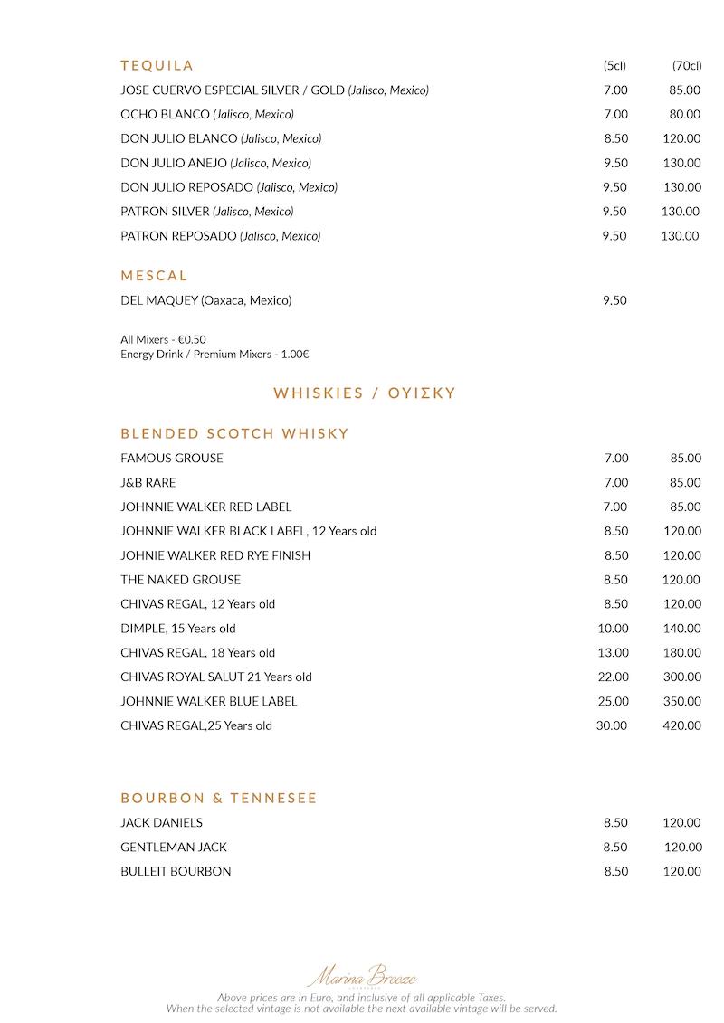 Marina Breeze LoungeBar, Marina Limassol, Limassol, Cyprus - Menu - Wolf