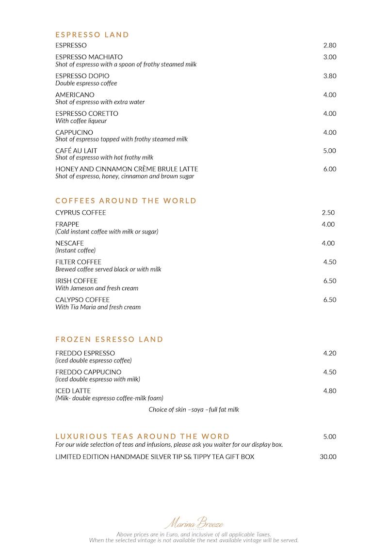 Marina Breeze LoungeBar, Marina Limassol, Limassol, Cyprus - Menu - Wolf