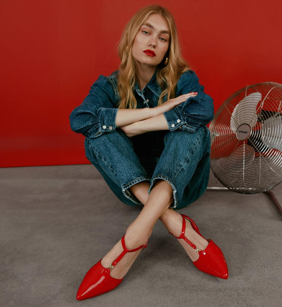 Avocet Lipstick Red Patent Leather & Hardware Flats | Bared Footwear