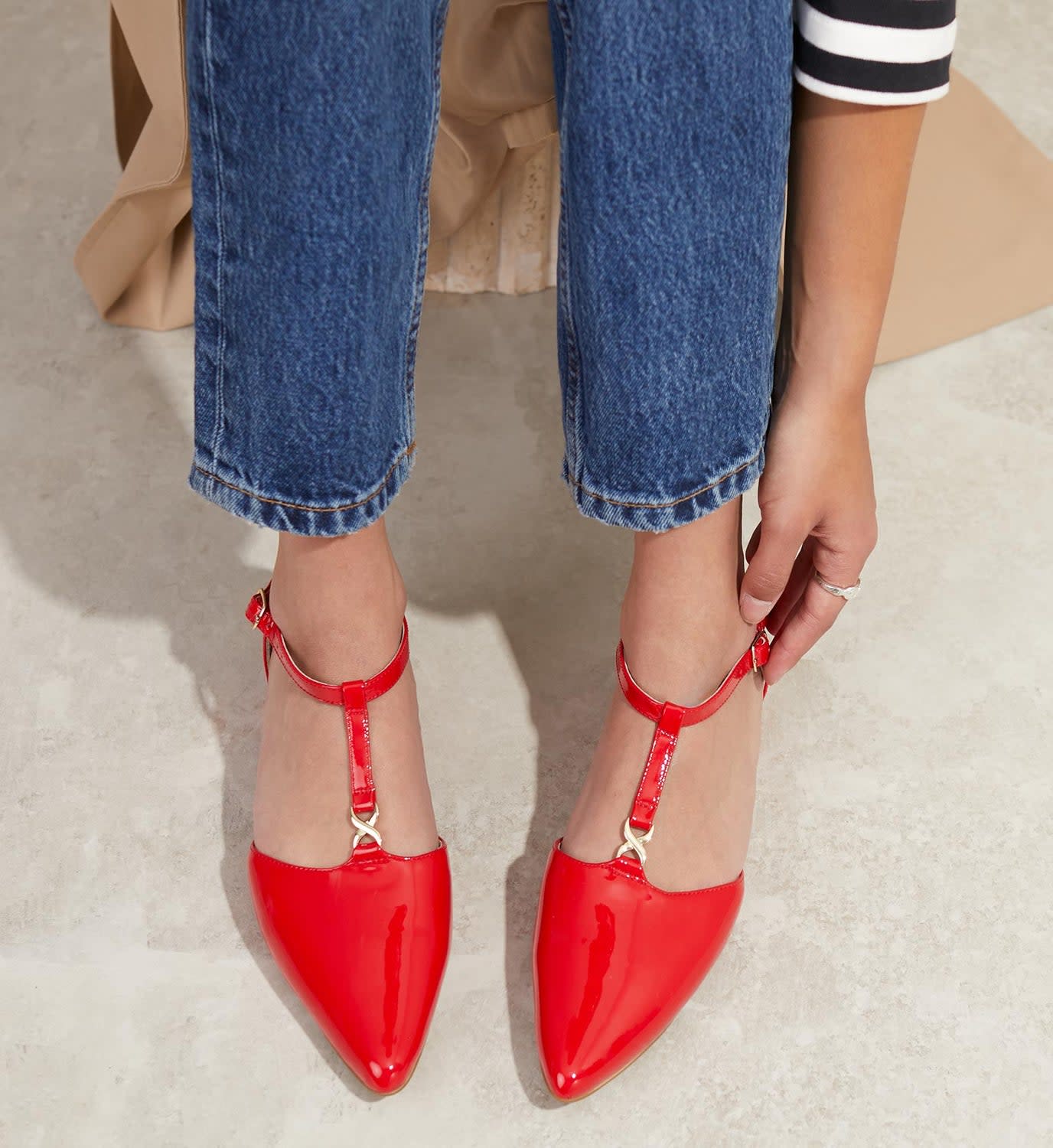 Avocet Lipstick Red Patent Leather & Hardware Flats | Bared Footwear