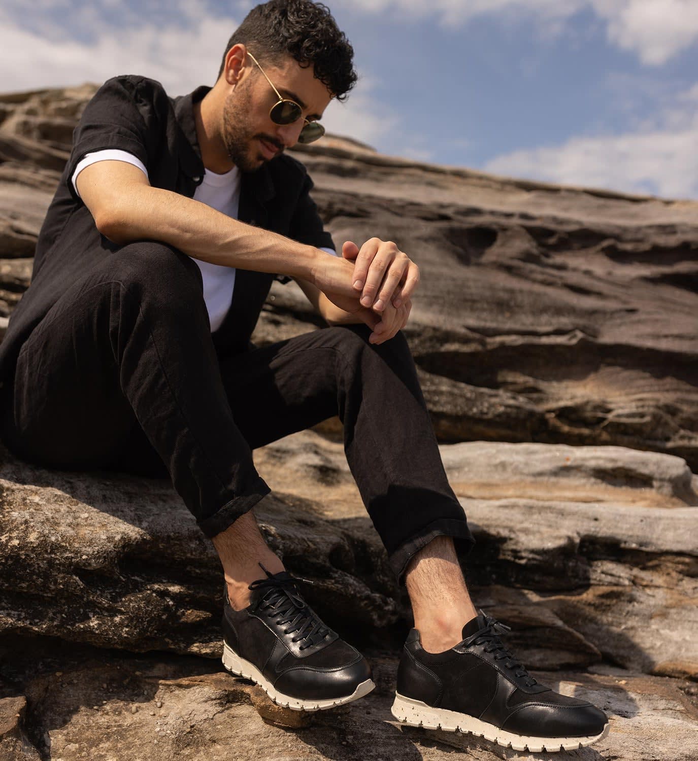 Erbium Black Leather Sneakers | Bared Footwear