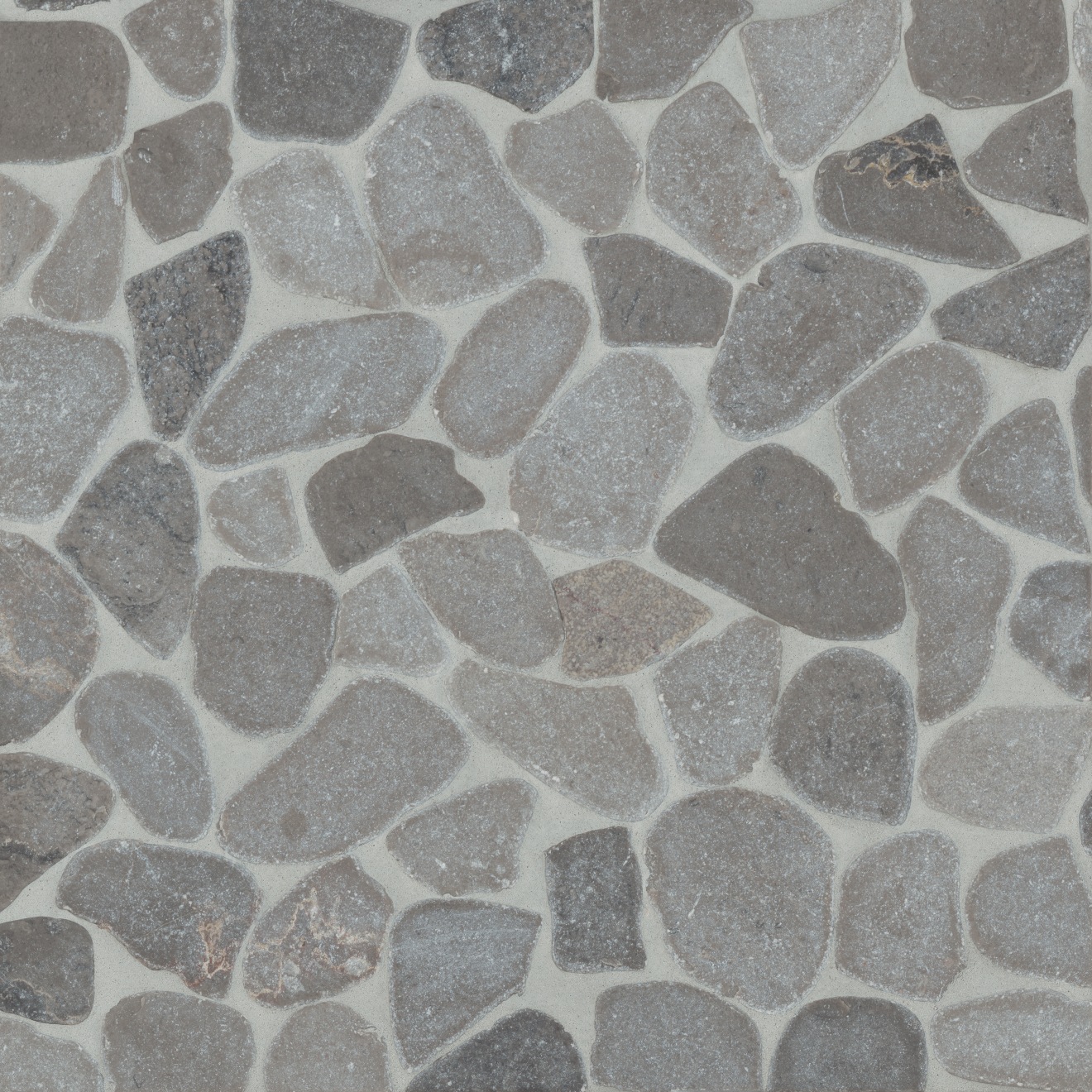 Waterbrook Medium Sliced Pebble Mosaic in Pewter Grey | Bedrosians Tile ...