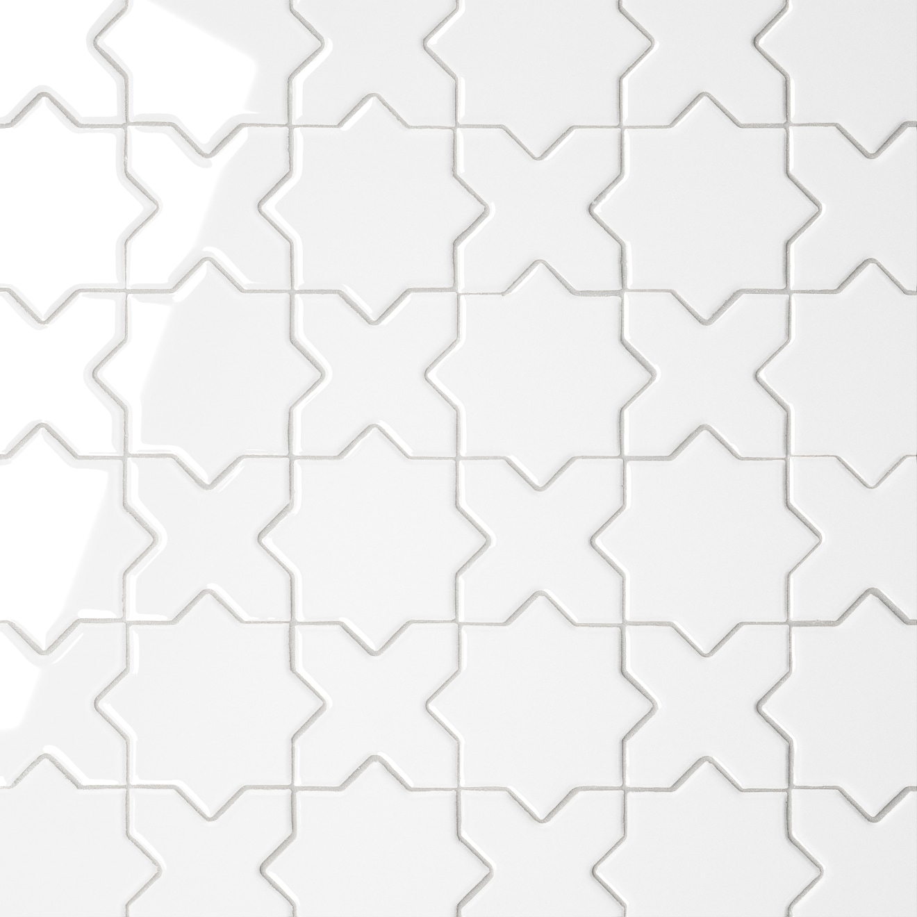 Le Cafe 2" x 2" Cross & Star Glossy Porcelain Mosaic Tile in White ...