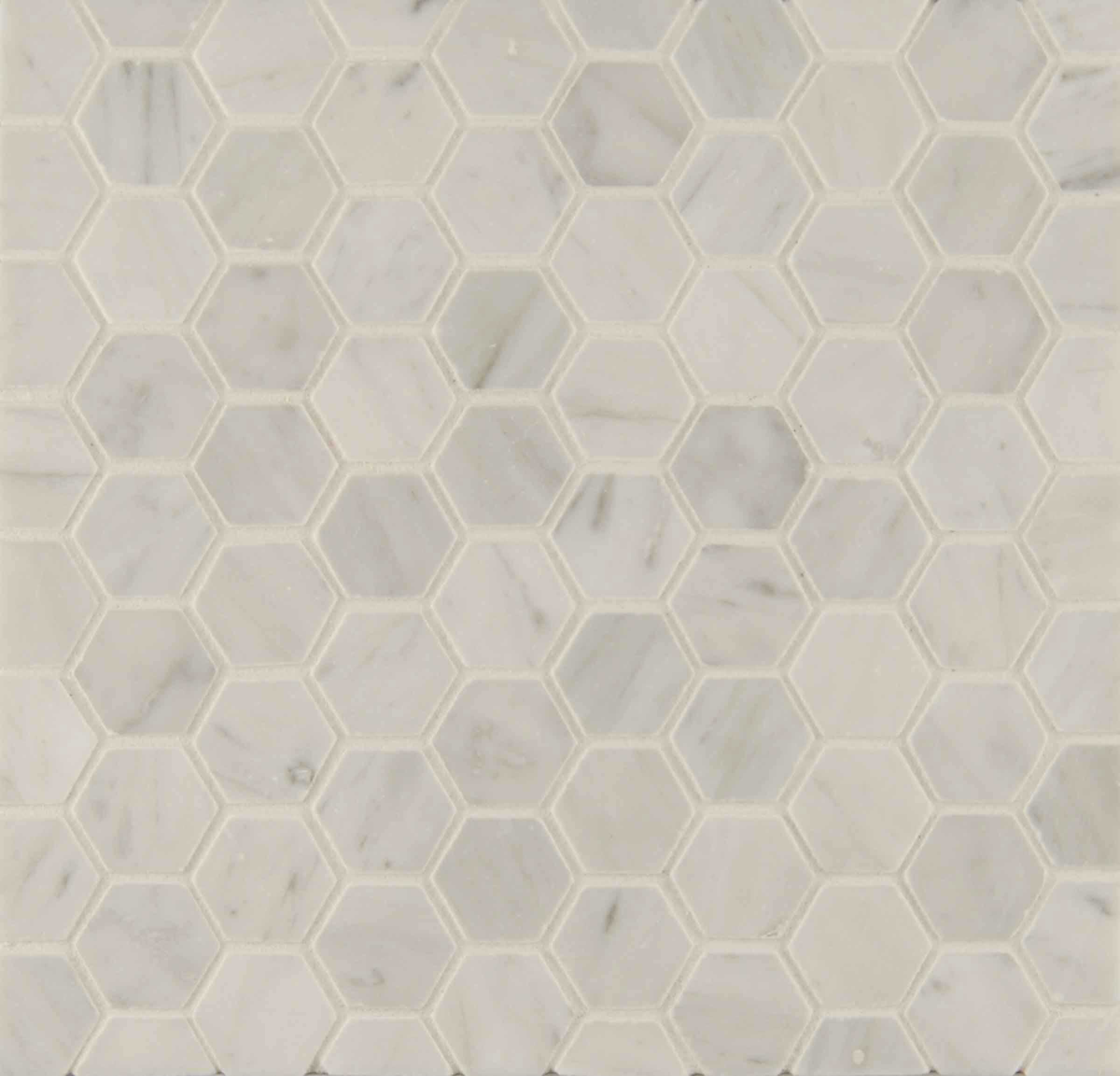 Mod Rocks 1" Hexagon Honed Marble Mosaic in White Carrara | AlysEdwards