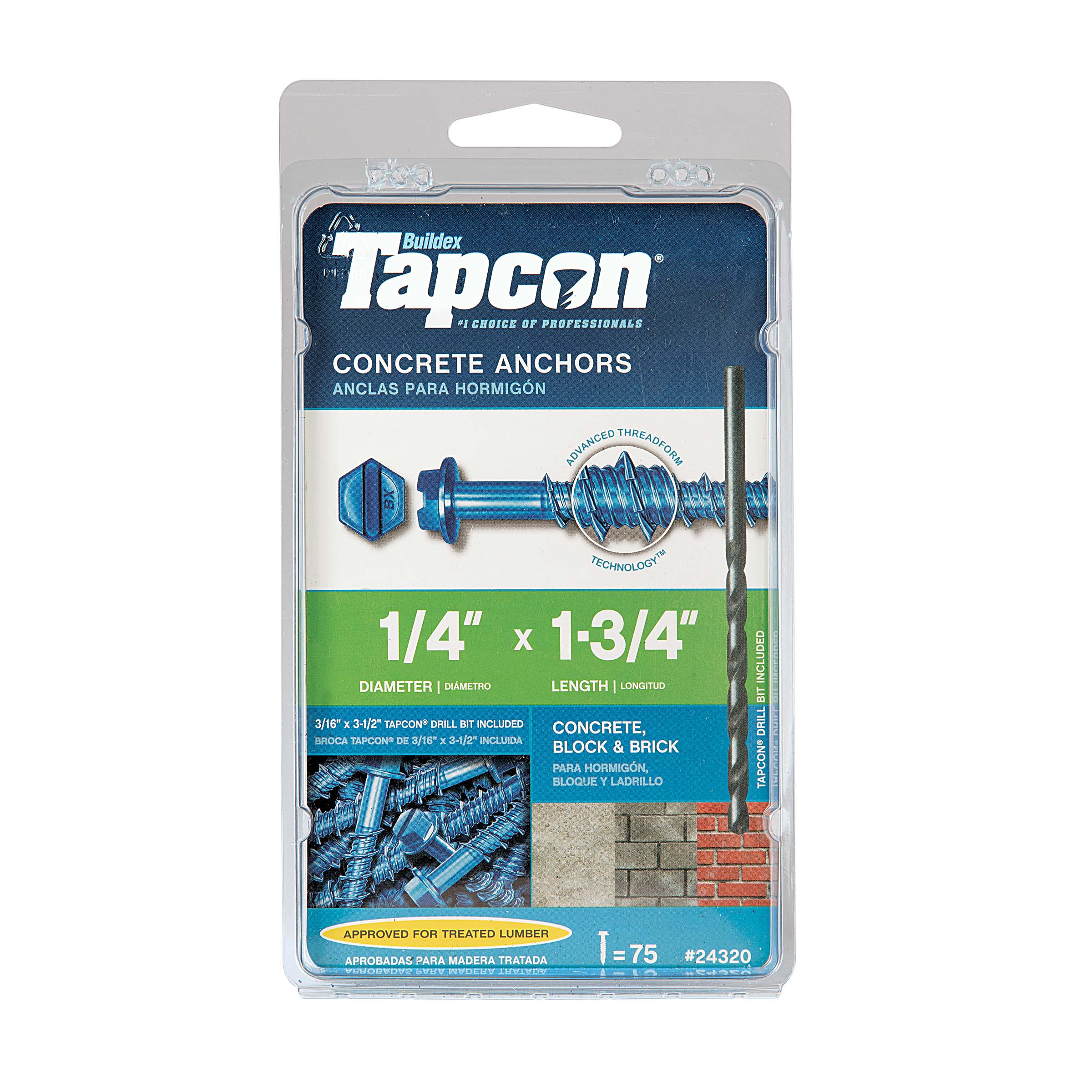 Tapcon 1/4 in. x 1-3/4 in. Hex-Washer-Head Concrete Anchors (75-Pack) | Bedrosians Tile & Stone