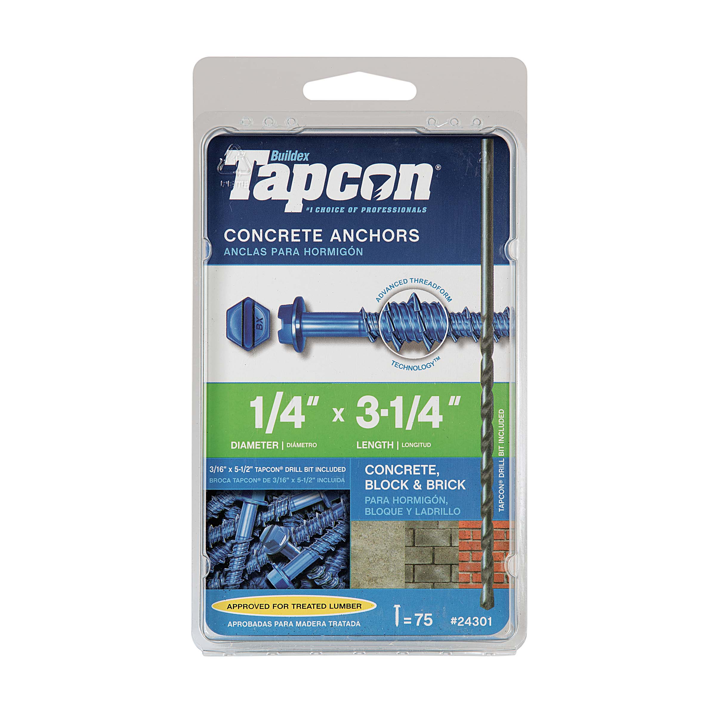 Tapcon 1/4 in. x 3-1/4 in. Hex-Washer-Head Concrete Anchors (75-Pack) | Bedrosians Tile & Stone