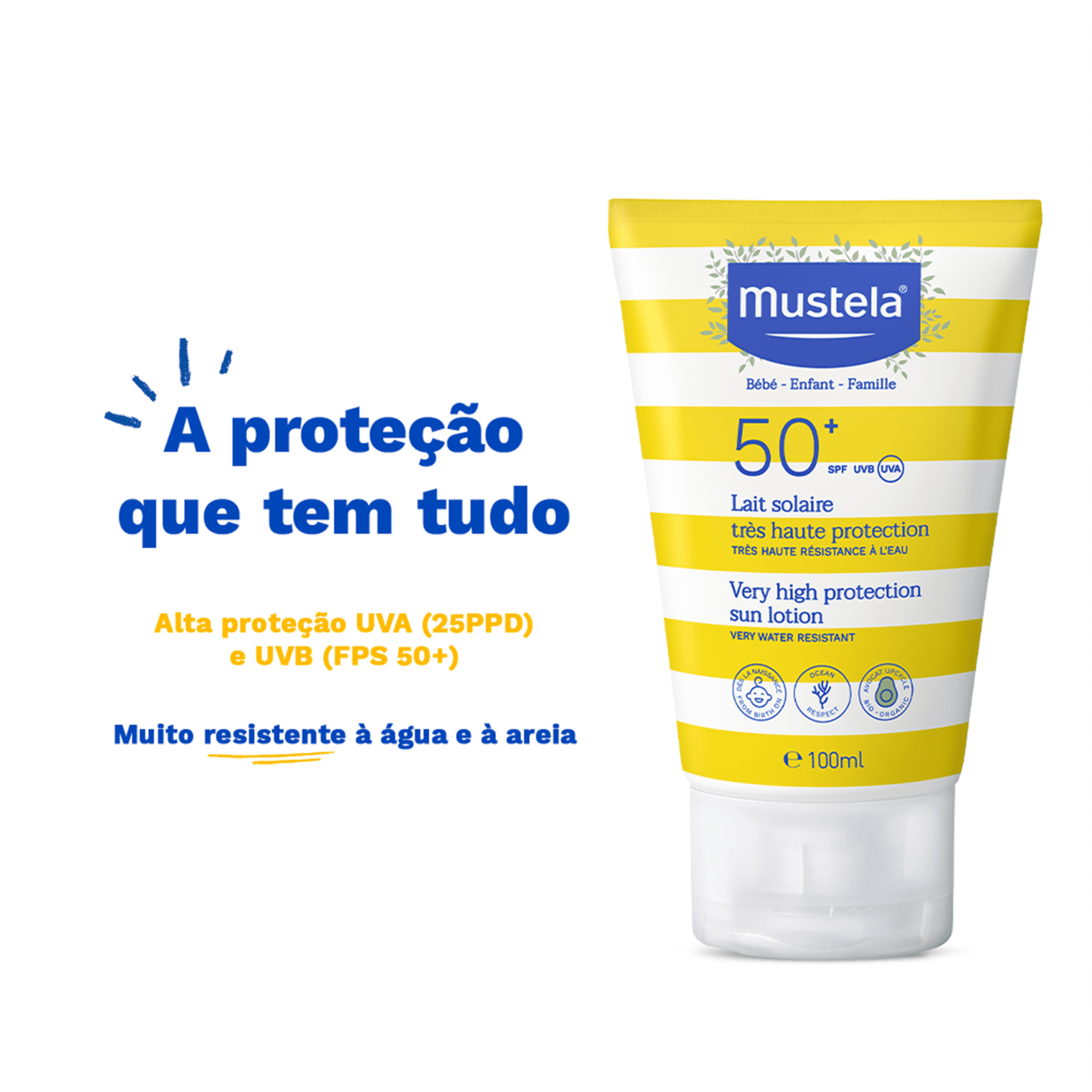 Protetor Solar Infantil Mustela Bébé FPS 50+ 100ml | Beleza na Web