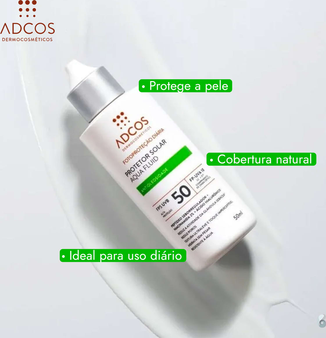 Protetor Solar Facial Adcos Fotoproteção Diária Aqua Fluid FPS50 ...