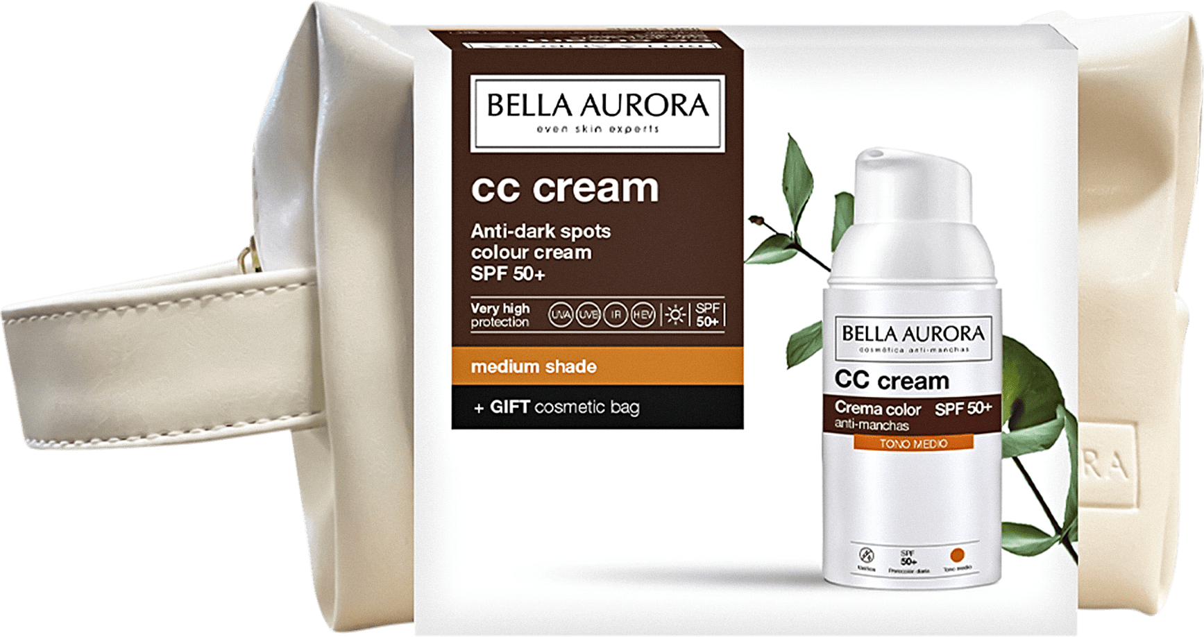 Kit Bella Aurora CC Cream FPS 50 Cor Média + Nécessaire | Beleza na Web