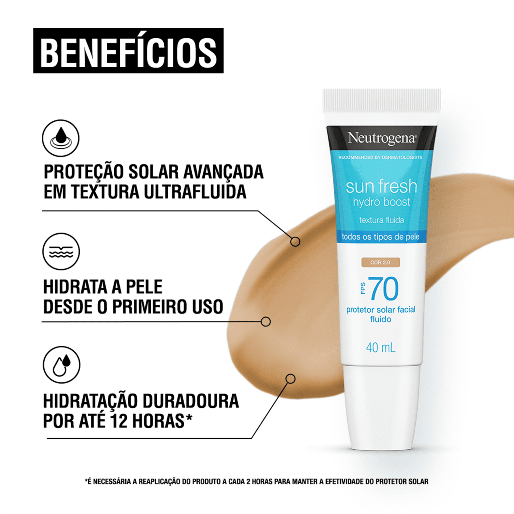 Neutrogena Sun Fresh Hydro Boost FPS70 Cor 2.0 Protetor Solar Facial ...