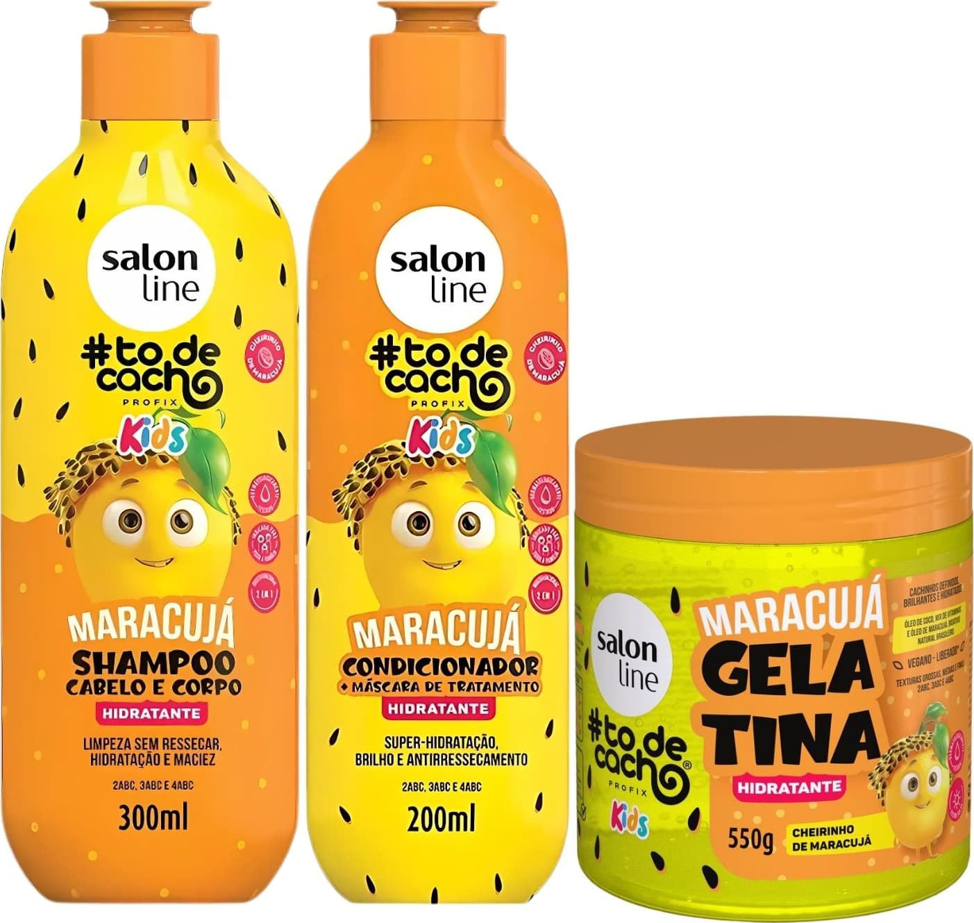 Kit Salon Line Kids: Shampoo + Condicionador e Gelatina Hidratante Maracujá