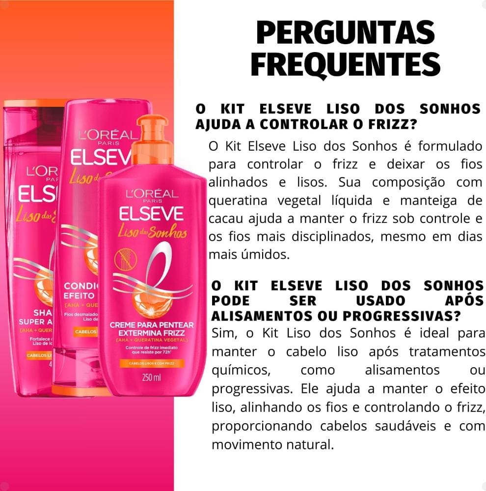 Kit Elseve Liso Dos Sonhos: Shampoo 200ml, Condicionador 200ml e Creme ...