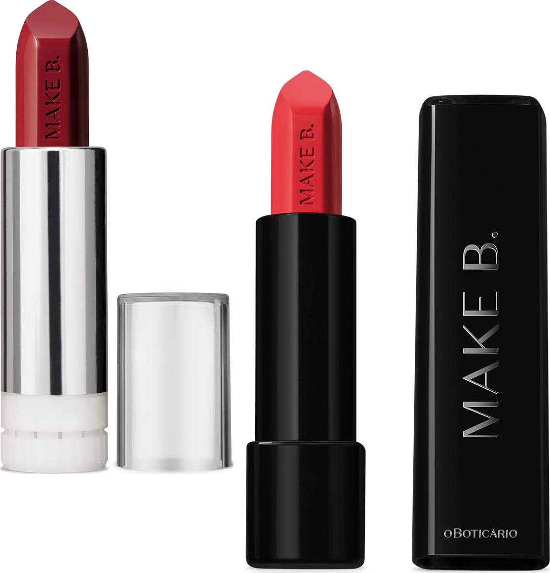 Combo Make B.: Batom Mate Laranja Orange Fever 4g + Refil Batom Glossy Vinho Wine 3,6g | O Boticário