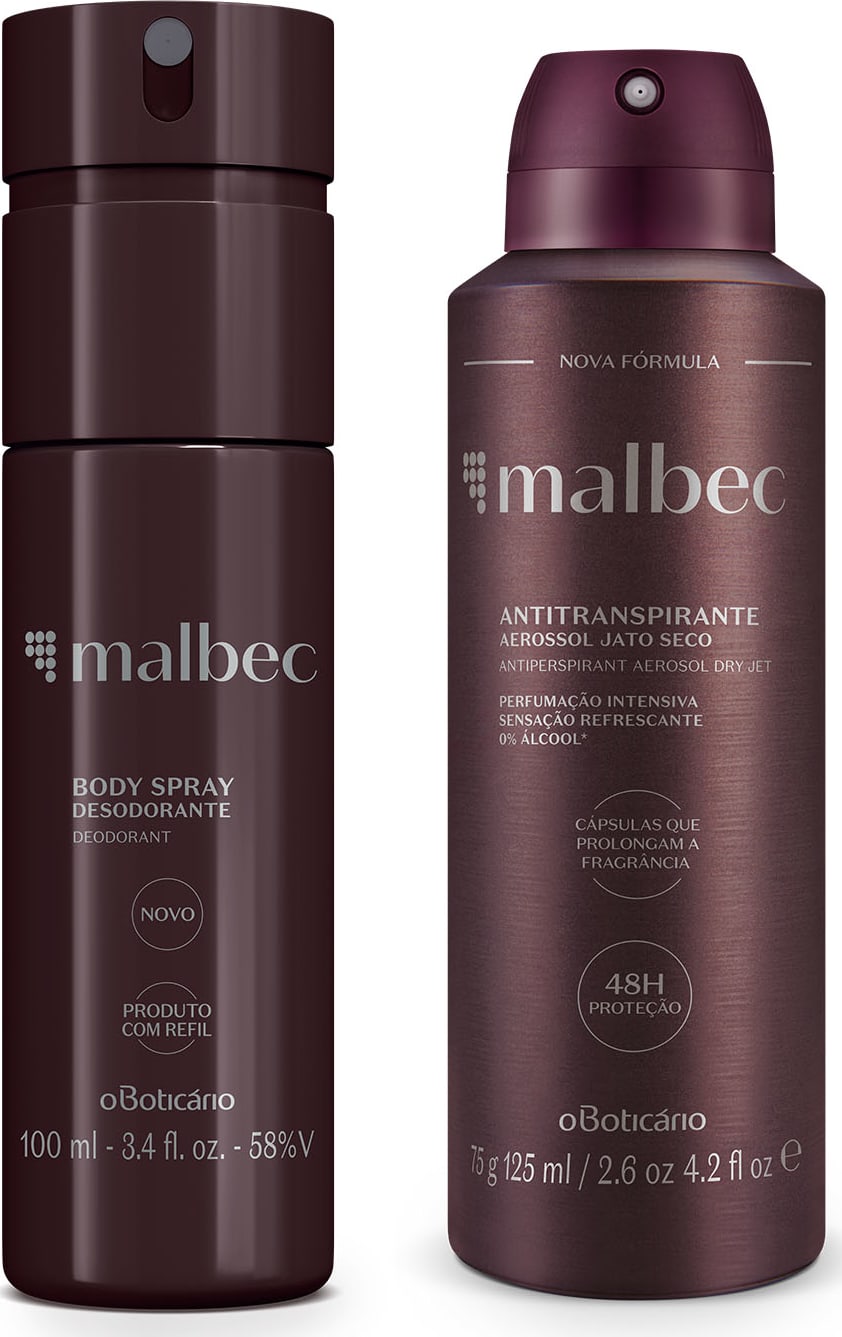 Combo Presente Malbec: Body Spray 100ml + Desodorante Antitranspirante 75g/125ml | O Boticário