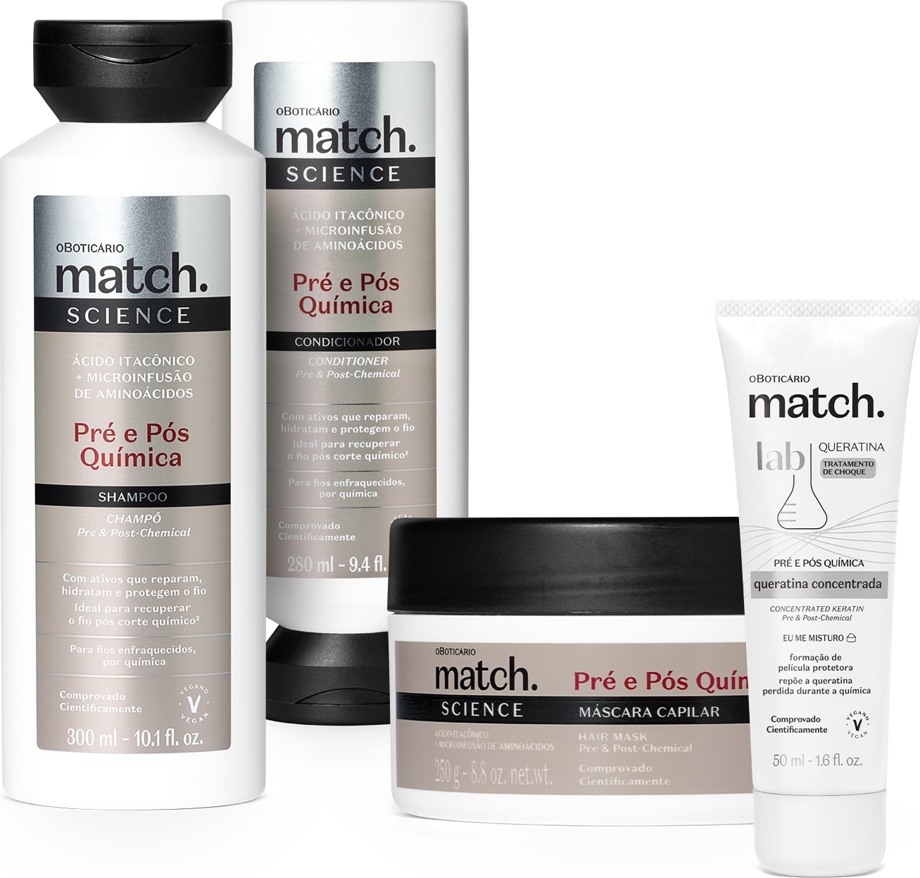 Combo Match Science Pré e Pós-Química (4 Itens) | O Boticário