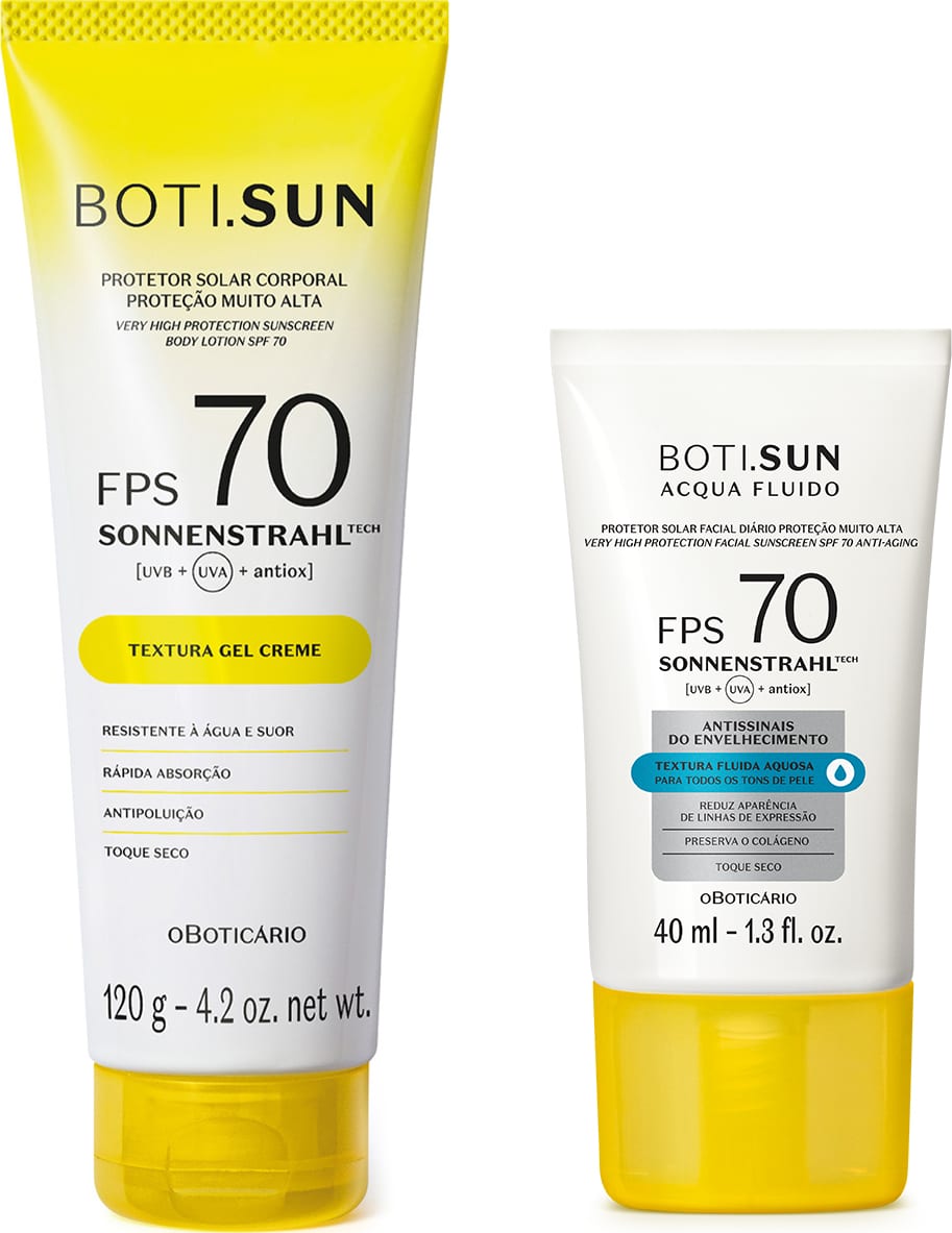 Combo Protetor Solar Boti.Sun: Corporal FPS70 120G + Facial Antissinais ...