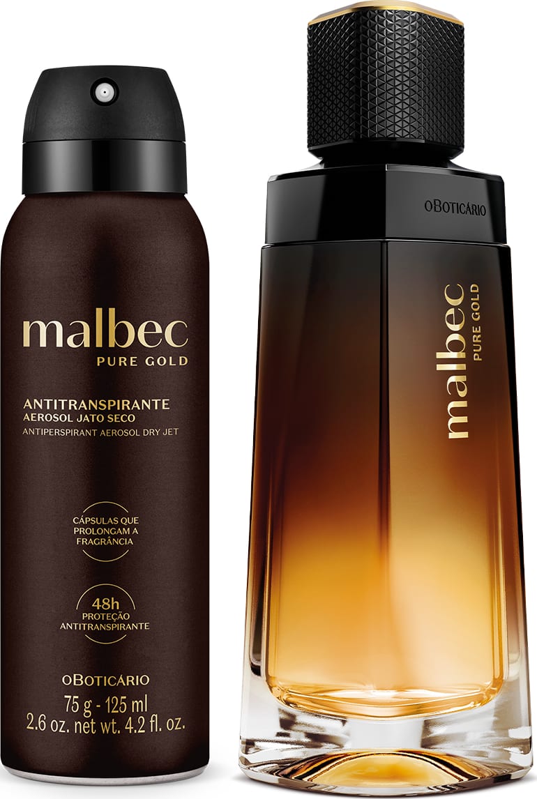 Combo Malbec Pure Gold: Desodorante Colônia 100ml + Desodorante Antitranspirante 75g/125ml | O ...
