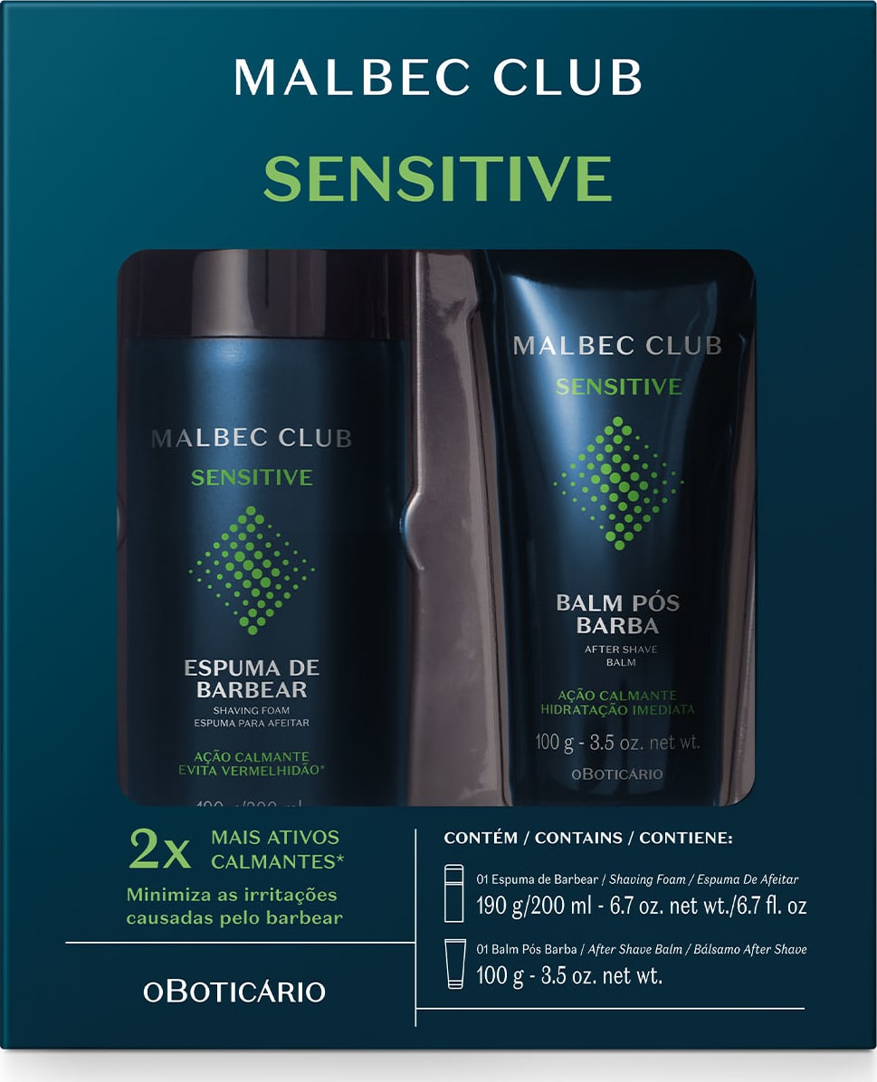 Kit Malbec Club Sensitive: Espuma de Barbear 190g + Balm Pós Barba 100g ...