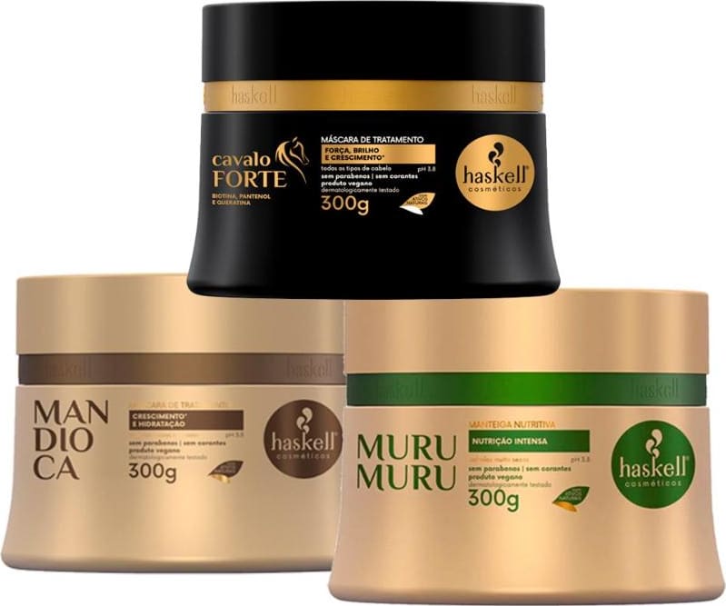 Kit Haskell Mandioca + Murumuru + Cavalo Forte + Touca Cetim e Presilha (5 Produtos) | Beleza na Web