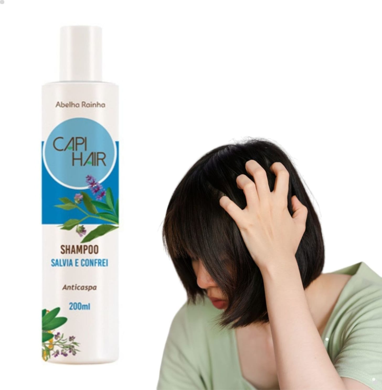 Shampoo Salvia e Confrei Combate Caspa e Coceira CAPI HAIR Abelha Rainha 200ml REF 2602