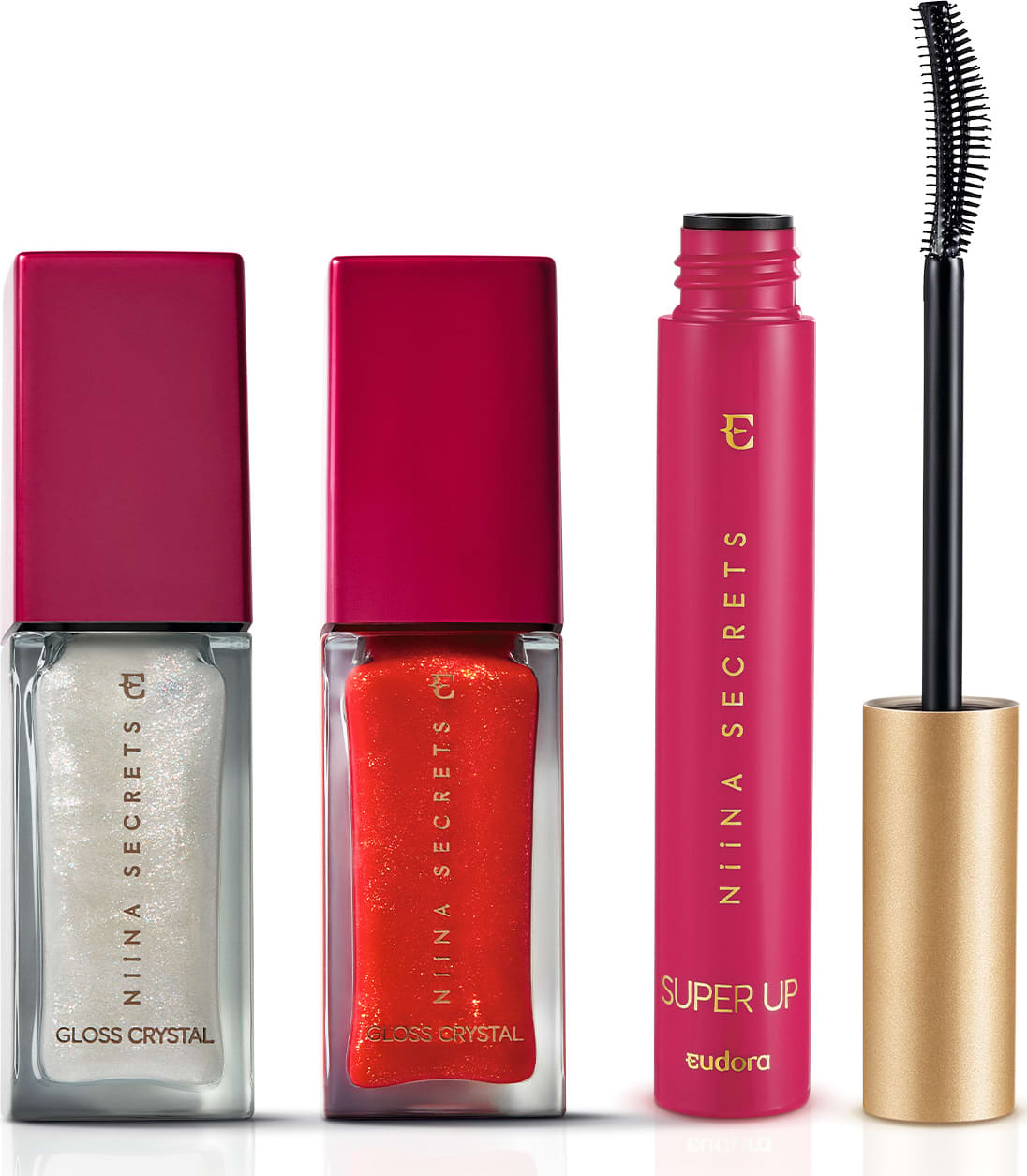 Combo Niina Secrets: Gloss Vermelho Jaspe7ml + Gloss Holográfico Moon 7ml + Máscara para Cílios ...