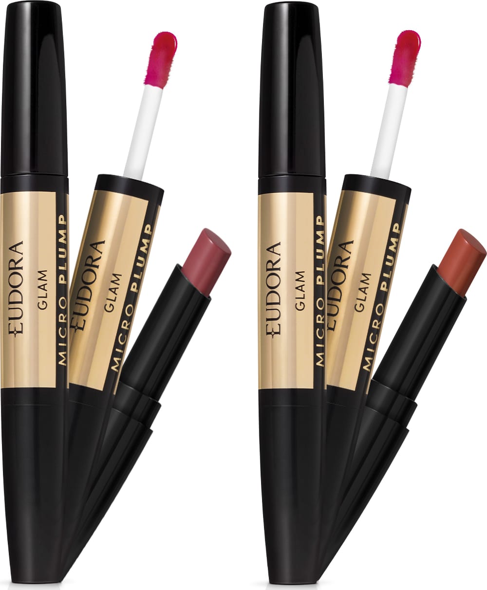 Combo Batom Glam Micro Plump: Malva Essencial 1,8g + Terracota Retrô 1,8g | Eudora
