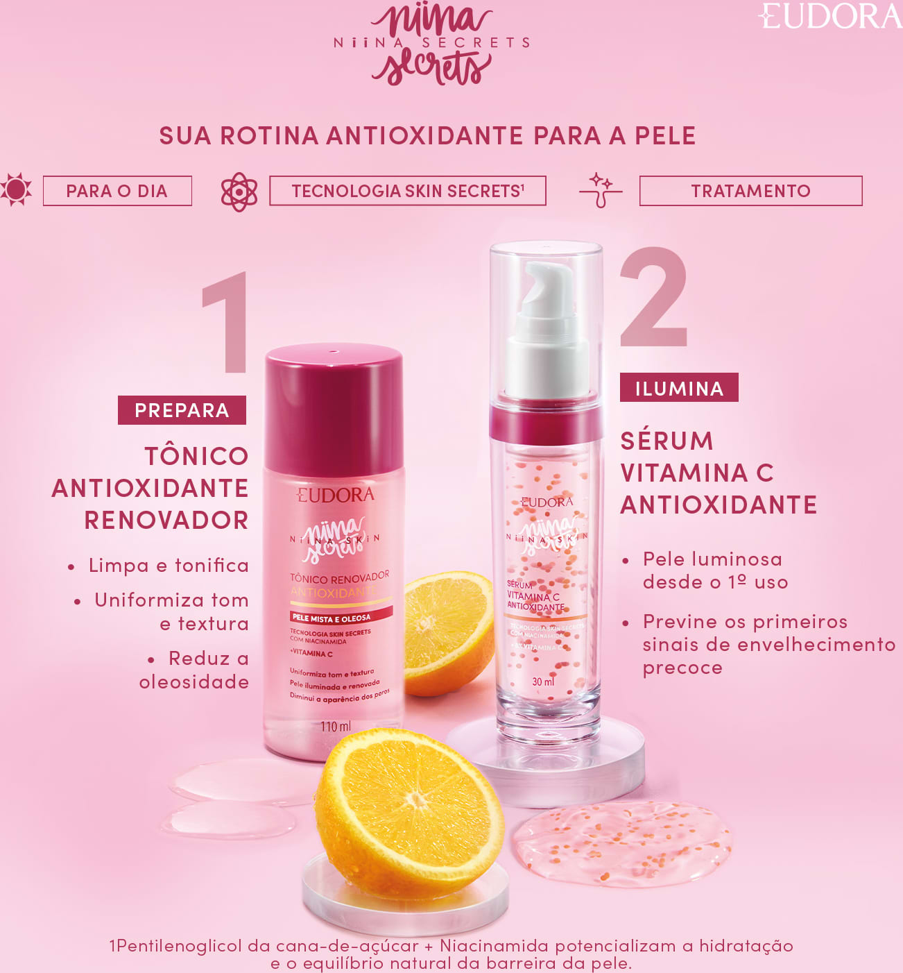 Combo Niina Secrets Skin Antioxidante: Sérum Facial 30ml + Tônico ...