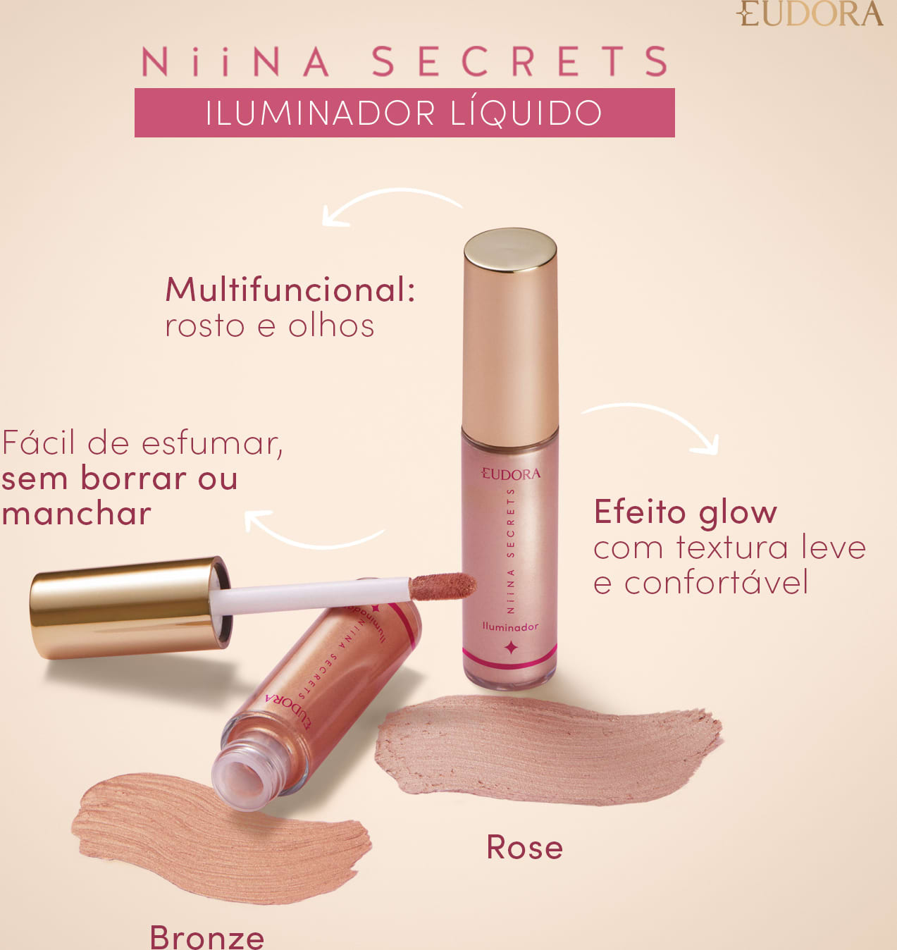 Iluminador Líquido Bronze Luminous Niina Secrets 10ml | Eudora