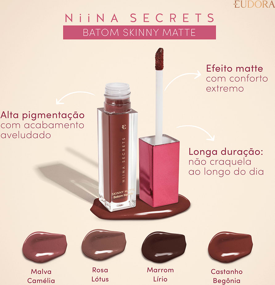 Batom Líquido Marrom Lírio Niina Secrets Skinny Matte 5ml | Eudora