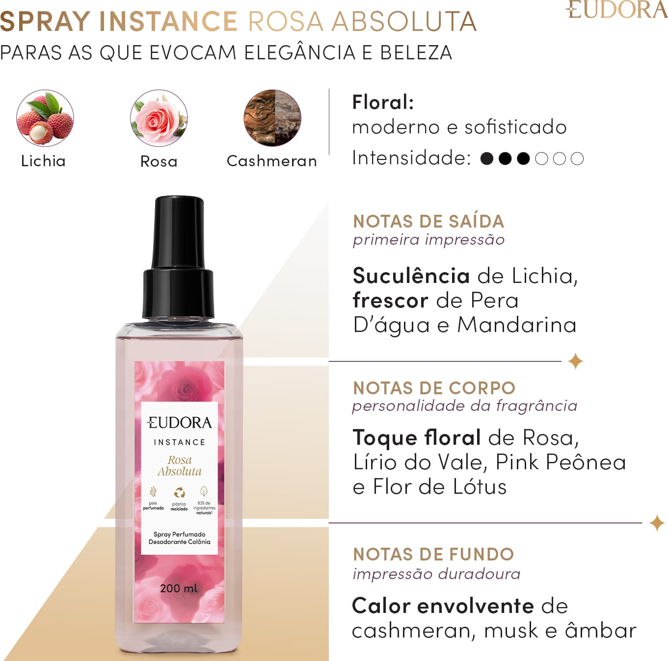 Spray Perfumado Desodorante Colônia Instance Rosa Absoluta 200ml | Eudora