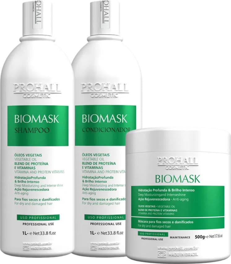 Kit Shampoo Condicionador Máscara Biomask Prohall