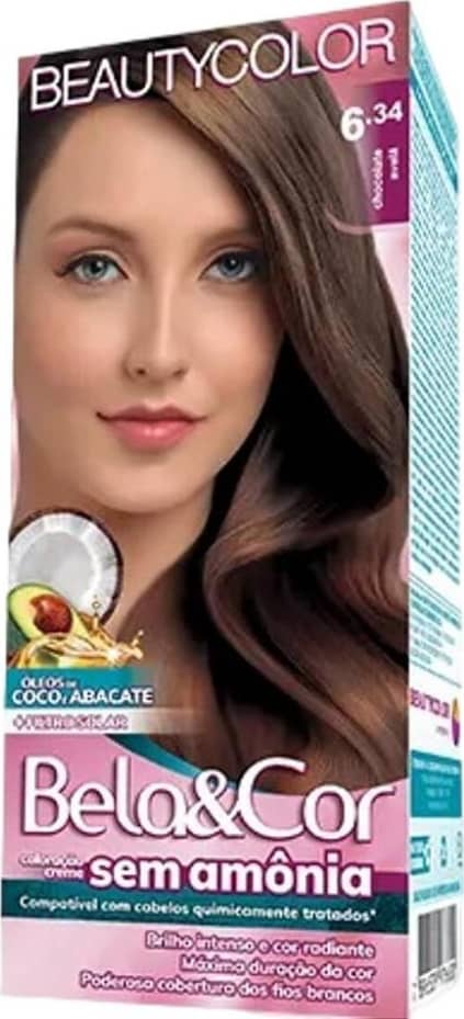 Tinta Beauty Color Mini Kit Bela&Cor Sem Amônia 6.34 Chocolate Avelã