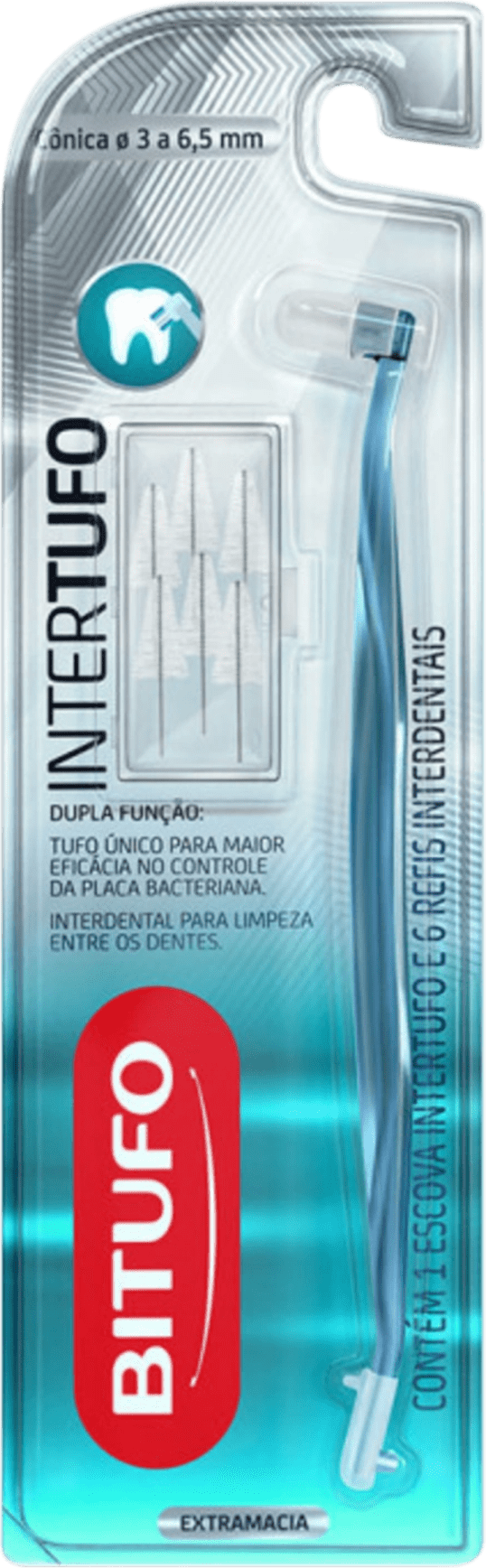 ESCOVA DE DENTE BITUFO INTERTUFO CÔNICA COM 1 UNIDADE + 6 REFIS ...