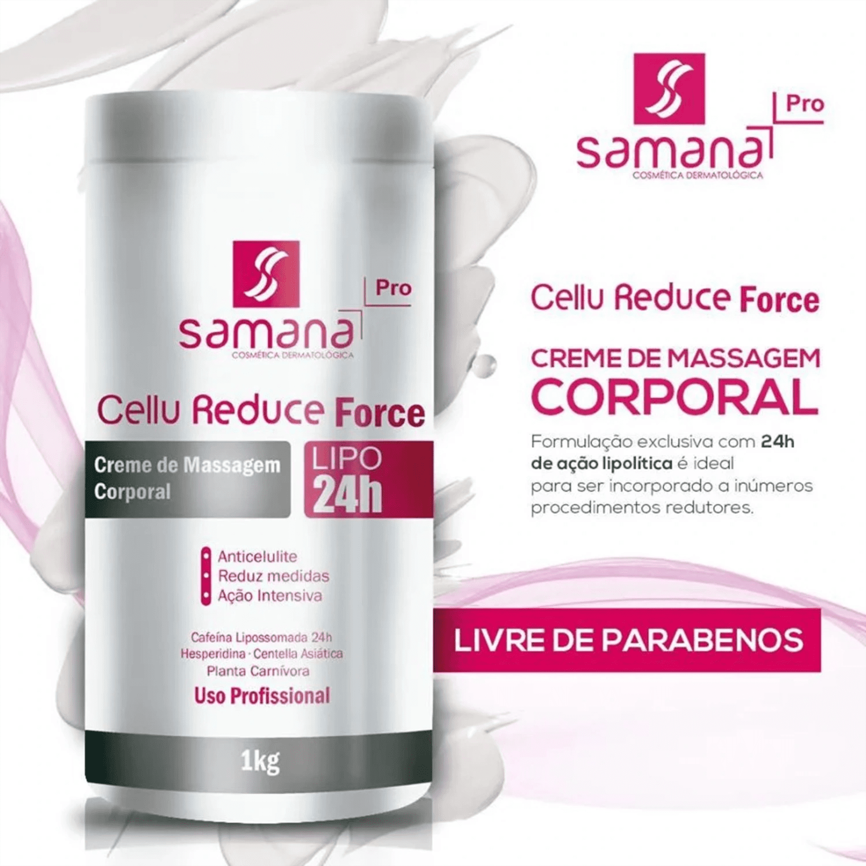 Creme de Massagem Lipo 24h Cellu Reduce Force Samana 1Kg