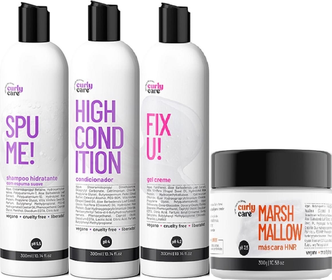 Kit Curly Care Spume 2x300ml + Máscara Marshmallow e Gel Fix U