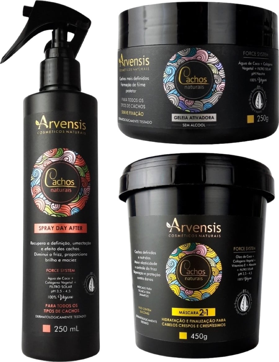 Kit Arvensis Spray Day After, Mascara 2x1 e Geleia fixação Suave