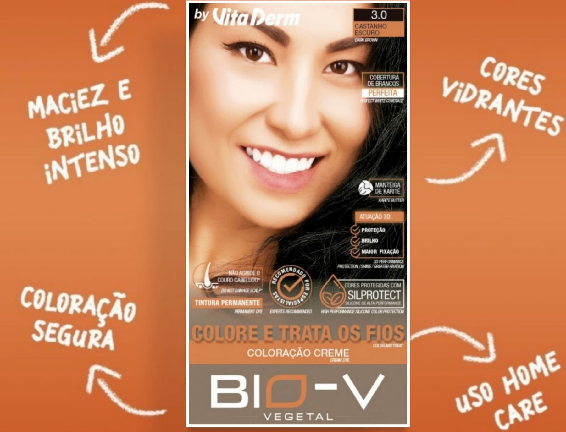 Kit Vita Derm Bio-V Coloração 3.0 Castanho Escuro | Beleza na Web