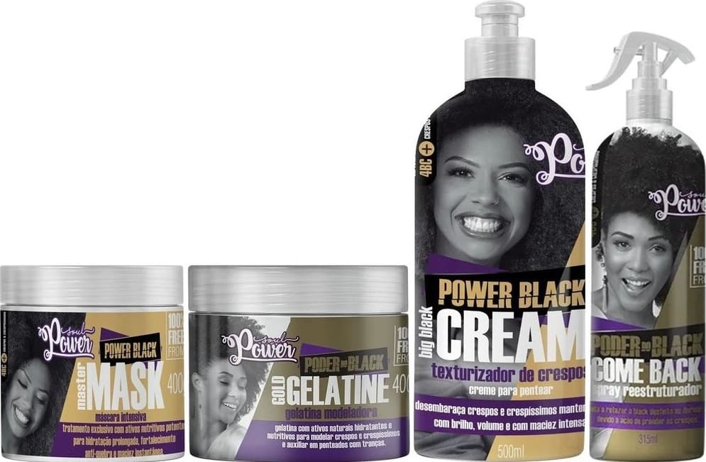 Soul Power Kit Completo Power Black Cabelos Crespos 4 Produtos