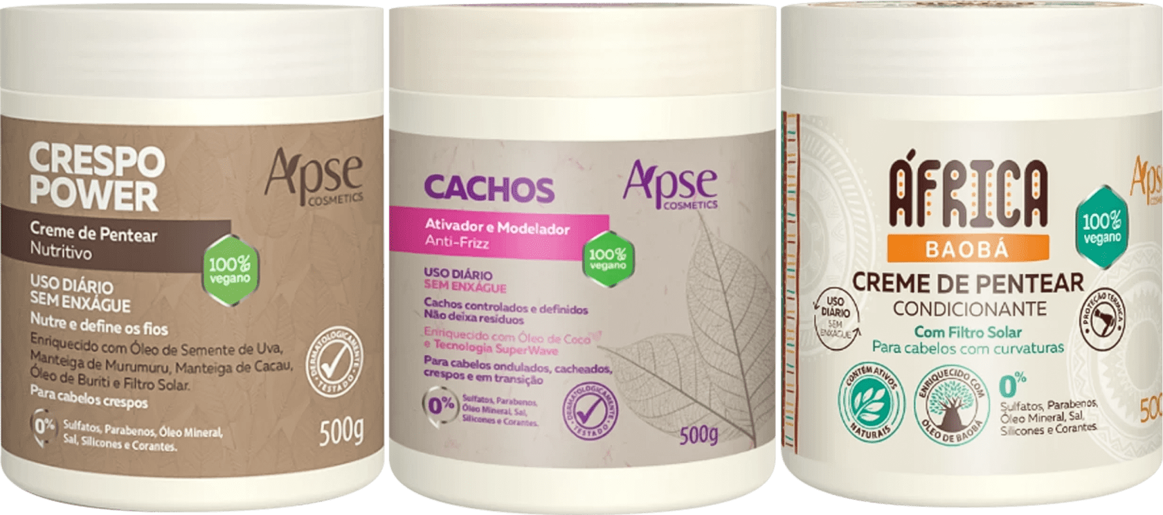 Kit Cremes de Pentear e Ativador de Cachos Apse (3x500g)