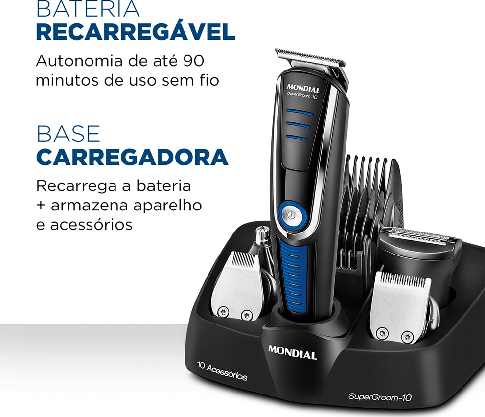 Aparador de Pelos Mondial BG-03 Super Groom 10 em 1, Recarregável Bivolt