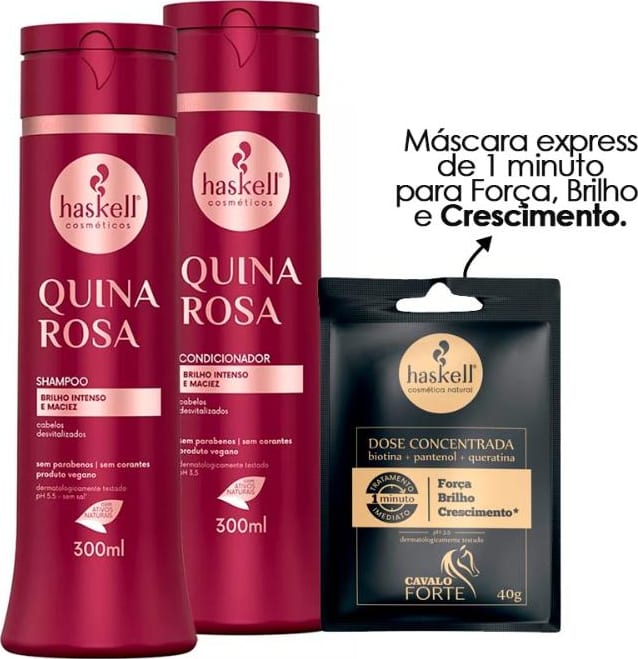 Kit Haskell Quina Rosa Shampoo + Cond 300ml +Máscara 40g