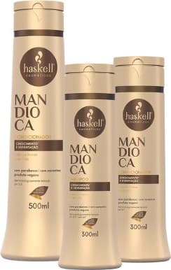 Kit Haskell Mandioca Shampoo 300ml, Shampoo 500ml, Condicionador 300ml (3 produtos)