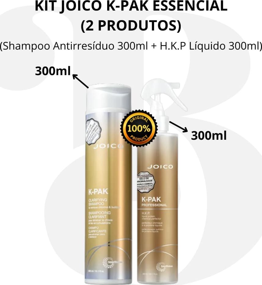 Kit Joico K-PAK Home Essencial Duo (Shampoo Clarifying 300ml + H.K.P. Proteína Líquida 300ml)