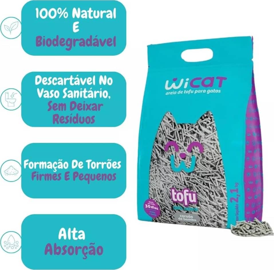WiCat Areia de Tofu para Gatos Higiênica - Carvão de Bambu 2,1 kg