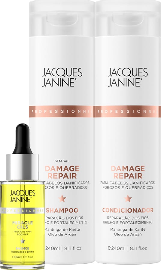 Kit Jacques Janine Damage Repair Shampoo Condicionador e Miracle Oils ...