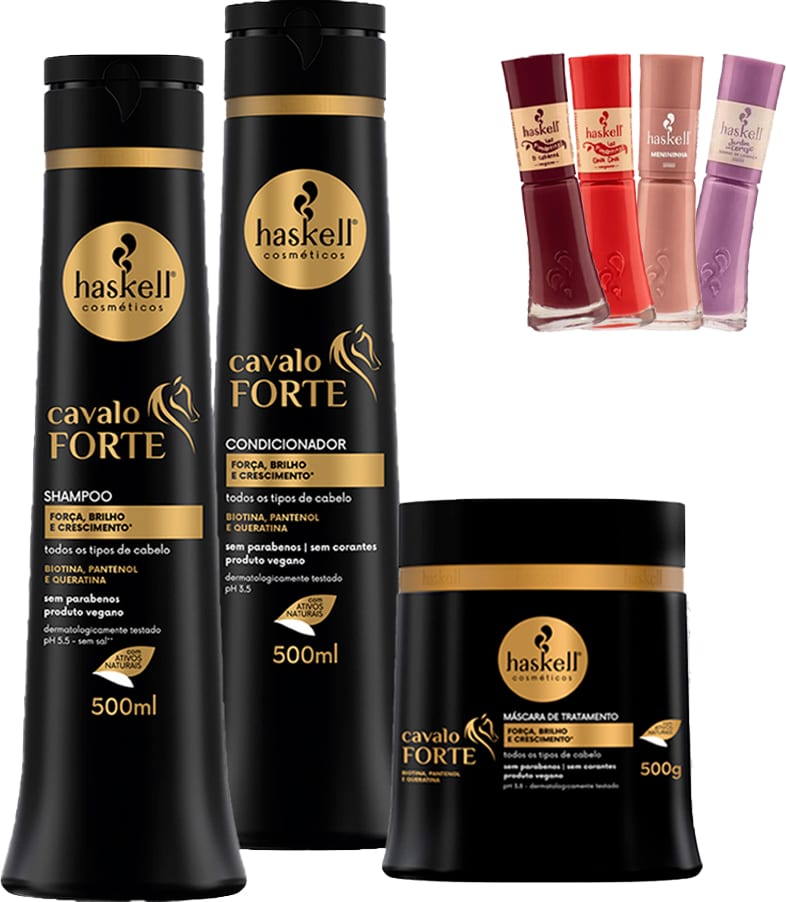 Kit Haskell Cavalo Forte Sh + Cond + Másc 500ml/500g + Esmalte sortido