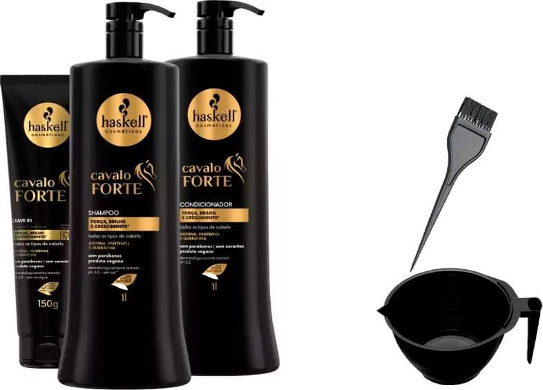 Kit Haskell Cavalo Forte Shampoo Cond 1L + Leave +Cumbuca
