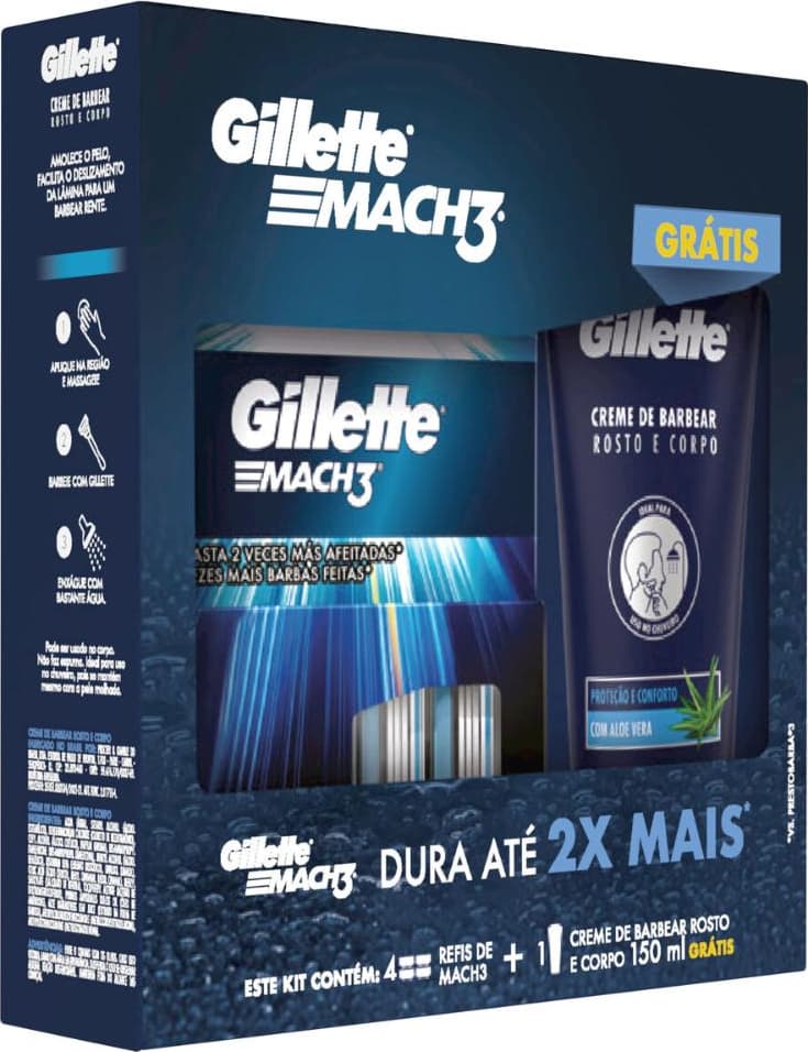 Kit Carga para Aparelho de Barbear Gillette Mach3 4un + Creme de ...