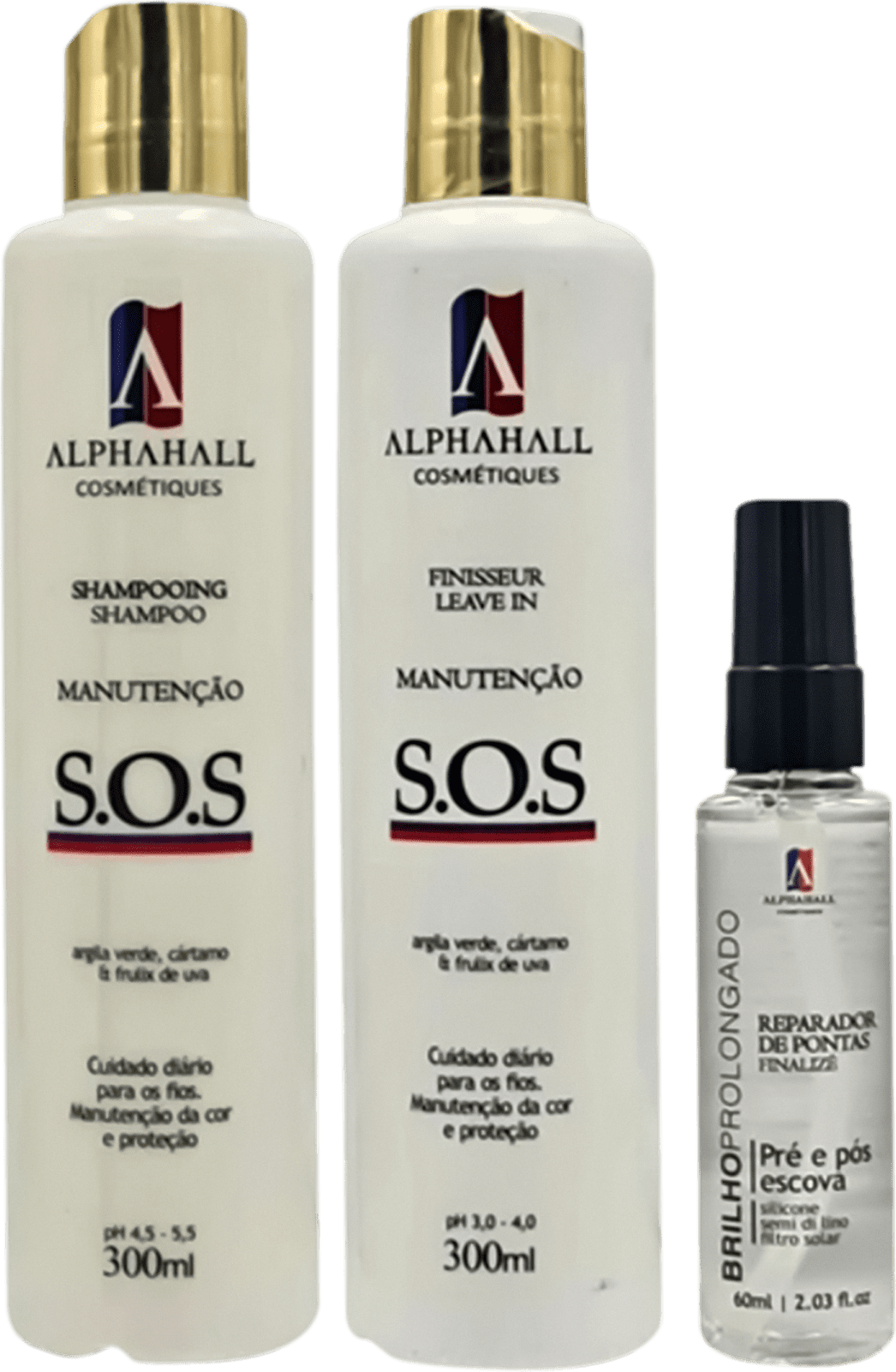 AlphaHall S.O.S Shampoo e Leave-in e Sérum Brilho Prolongado